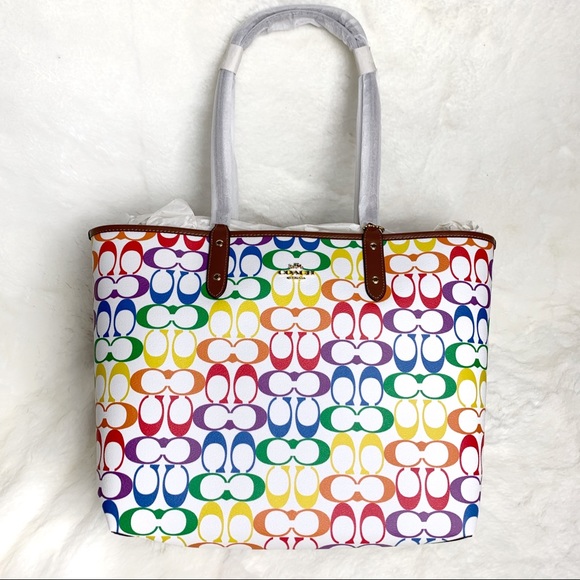 Coach | Bags | Coach Reversible City Tote In Rainbow | Poshmark